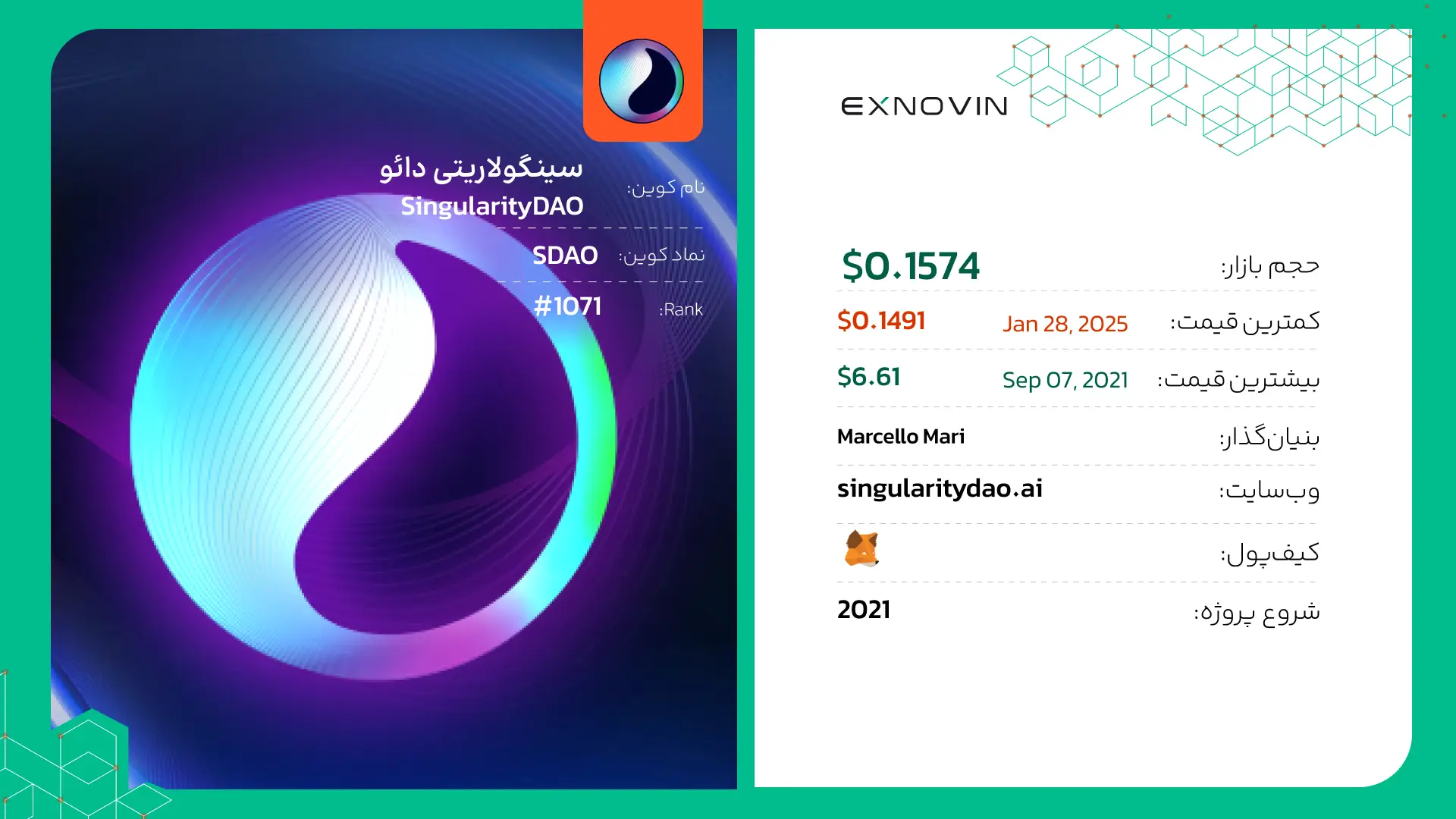 قیمت سینگولاریتی SDAO | خرید ارز سینگو | فروش ارز SingularityDAO